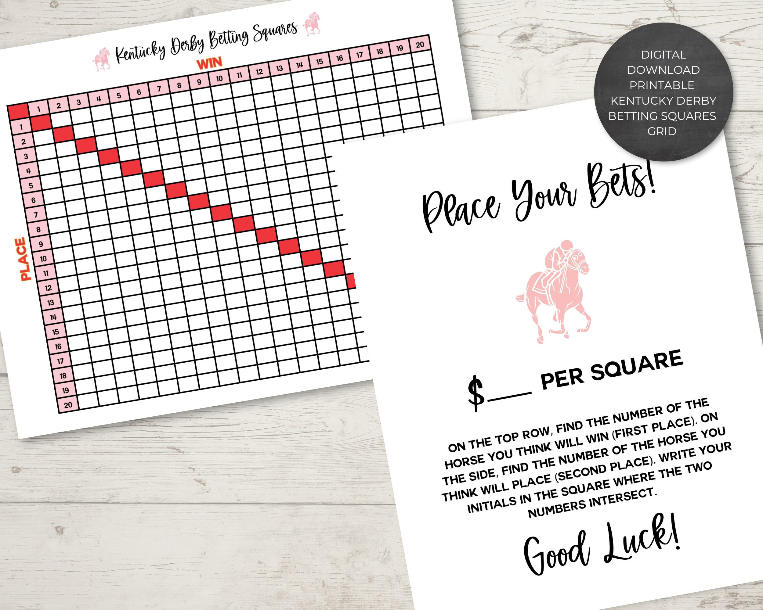 Instant Download, Printable Derby Betting Squares Grid, Derby Party ...