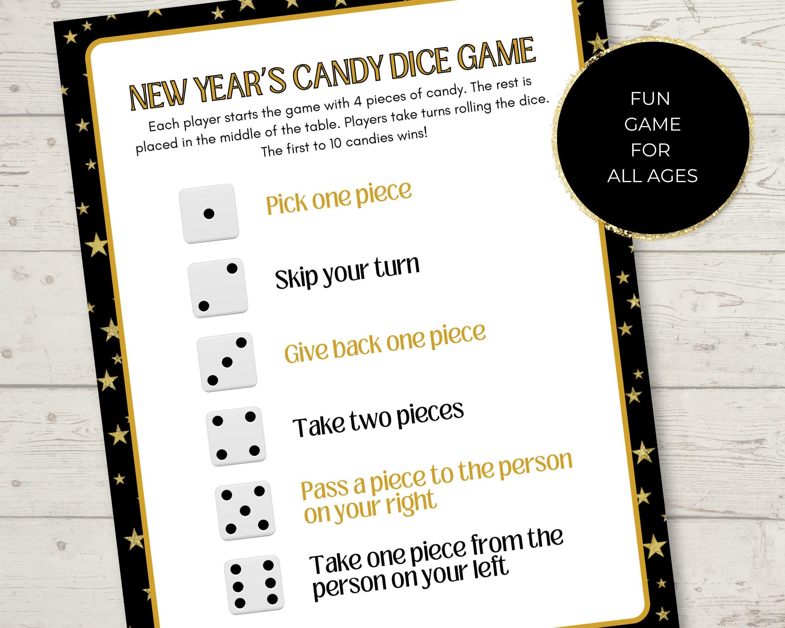 Instant Download, Printable New Year's Eve Candy Dice Game, Holiday ...