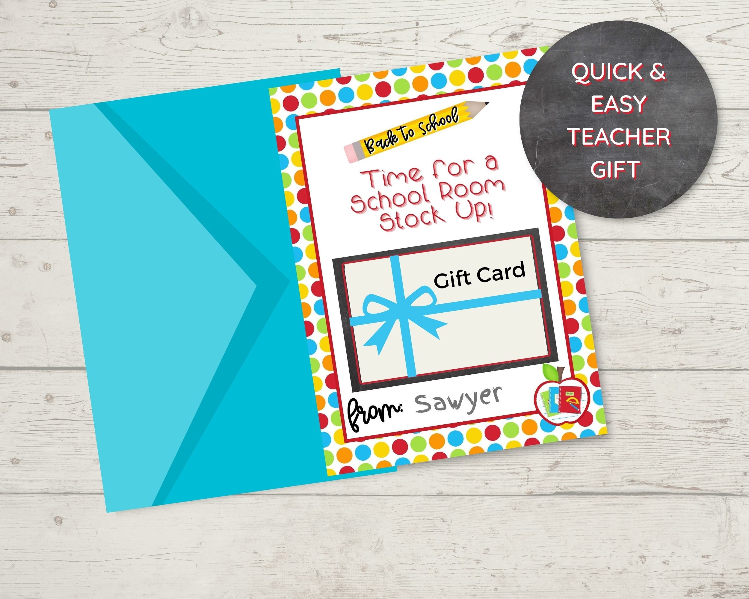 Instant Download, Printable Back to School Gift Card Holder, Easy Last ...