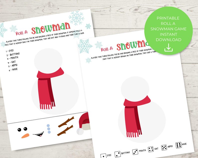 Instant Download, Printable Winter Roll A Snowman Game, Kids Activity ...