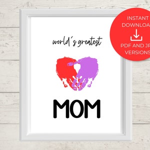 Instant Download, Printable Handprint Heart Art, Keepsake Gift for Mom ...