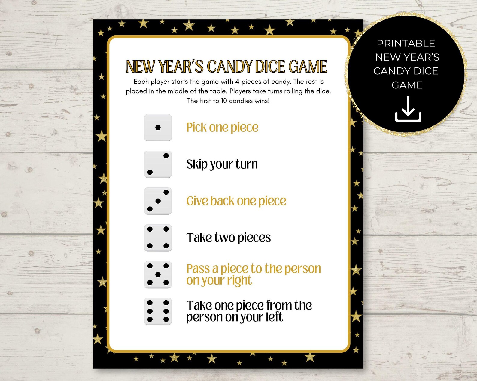 Instant Download, Printable New Year's Eve Candy Dice Game, Holiday ...