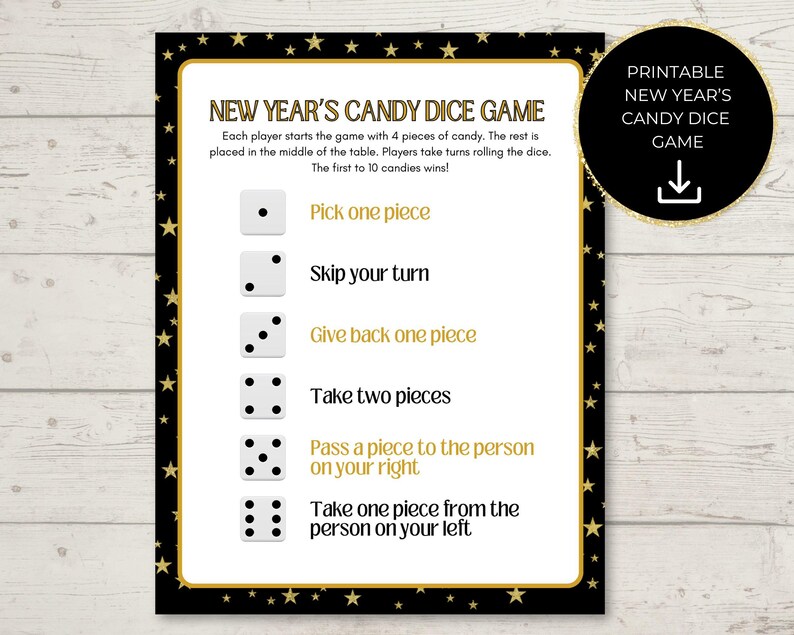Instant Download, Printable New Year's Eve Candy Dice Game, Holiday ...