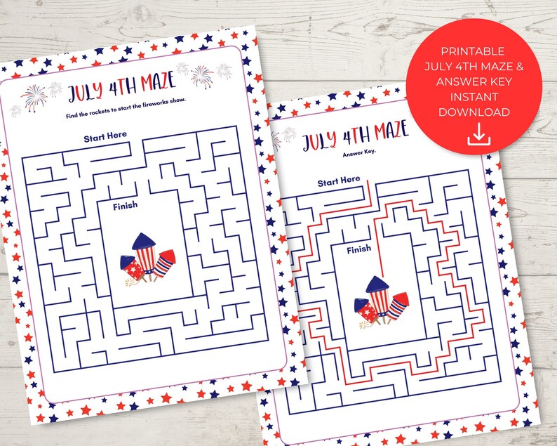 Instant Download, Printable July 4th Maze, Kids Activity, Independence ...