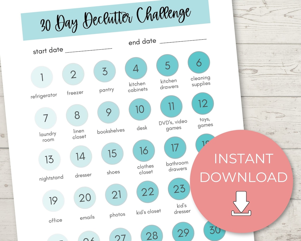 Editable, Instant Download, Printable 30 Day Declutter Challenge ...