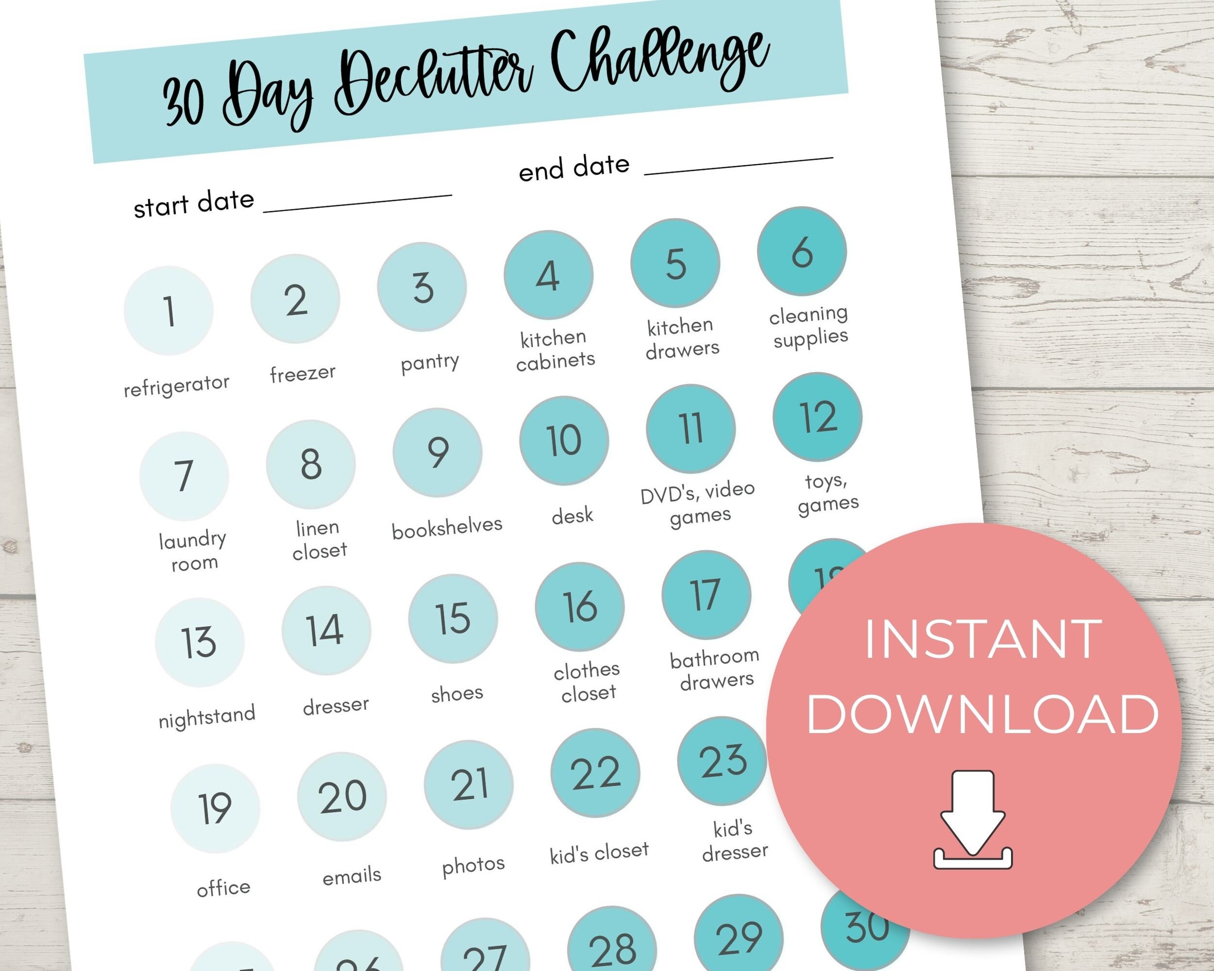 Editable, Instant Download, Printable 30 Day Declutter Challenge ...