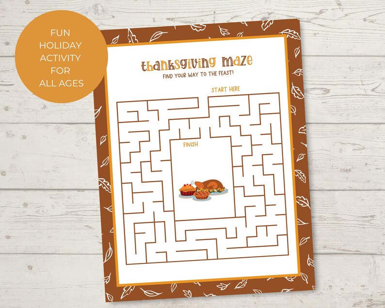 Instant Download, Printable Thanksgiving Dinner Maze, Kids Table ...