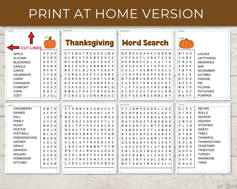Giant Thanksgiving Word Search Printable •36x24 Large Party Game •fall ...