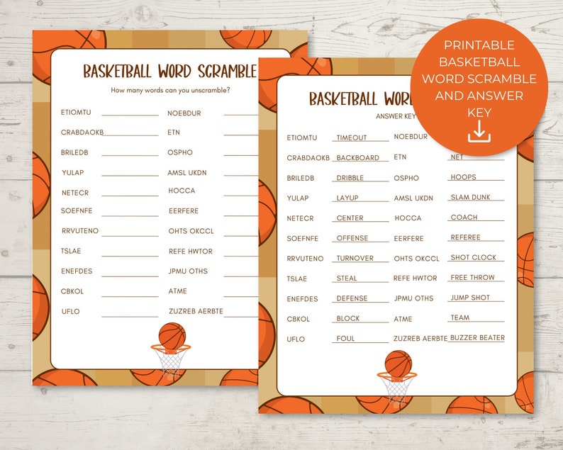 Instant Download, Printable Basketball Themed Word Scramble, Kids ...