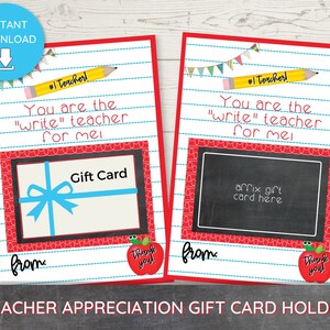 Printable Teacher Appreciation Gift Card Holder, Back to School ...