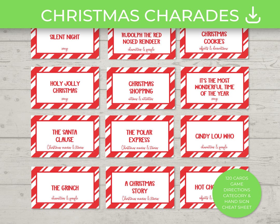 Printable Christmas Charades Game, Holiday Group Activity, Fun for ...