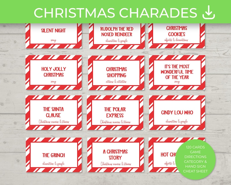 Printable Christmas Charades Game, Holiday Group Activity, Fun for ...