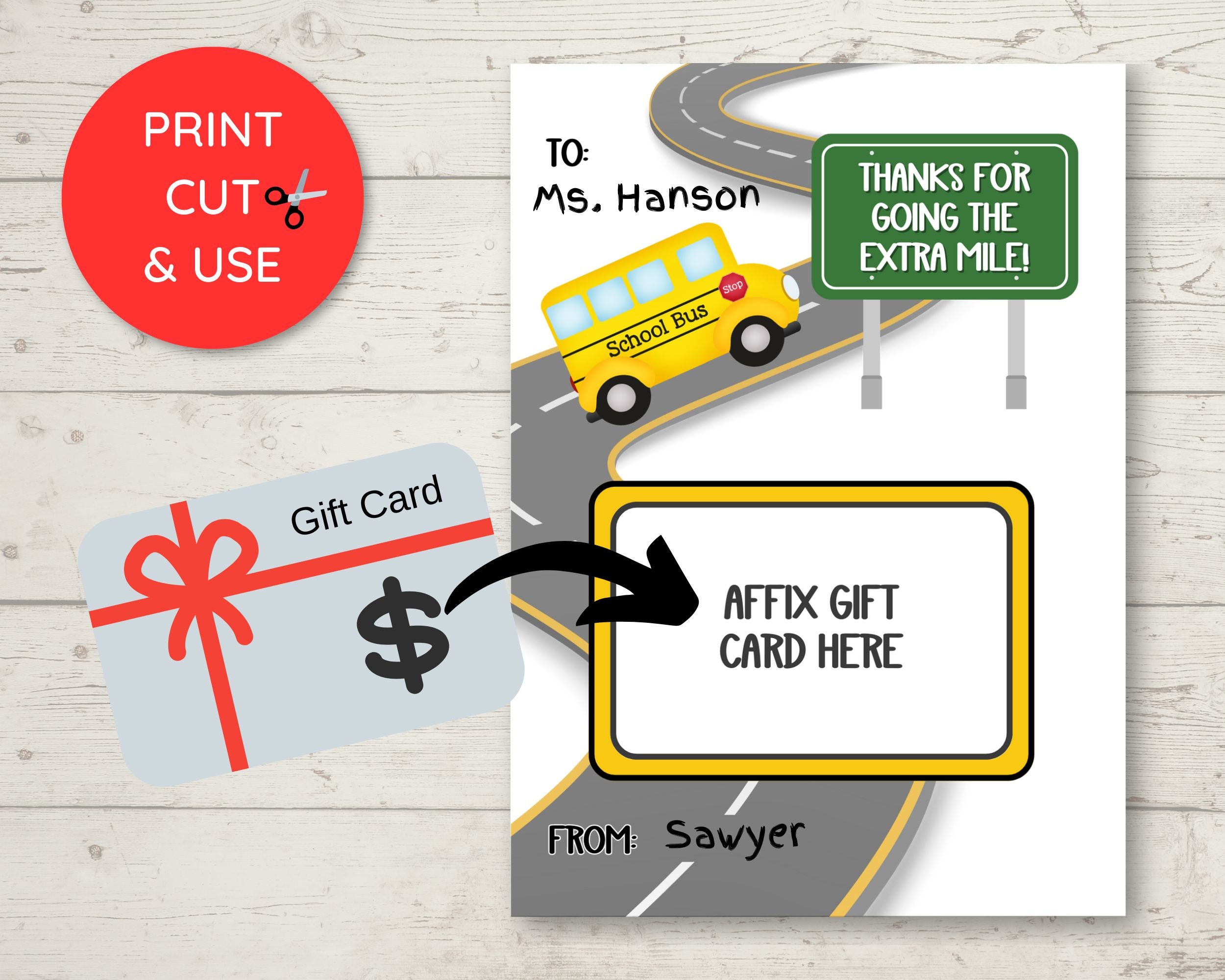 Printable Bus Driver Gift Card Holder, Back to School, Instant Download ...