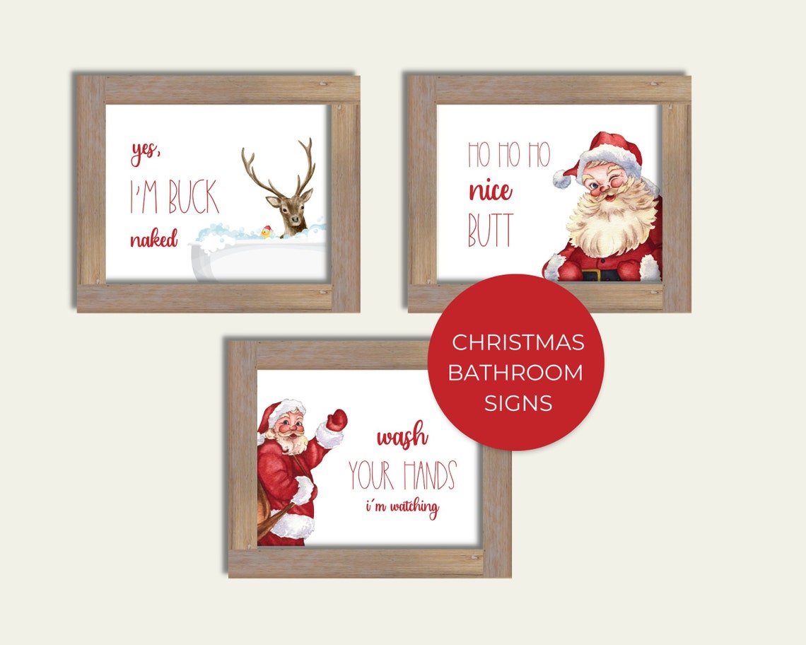 Instant Download Set of Humorous Christmas Santa Reindeer Bathroom ...
