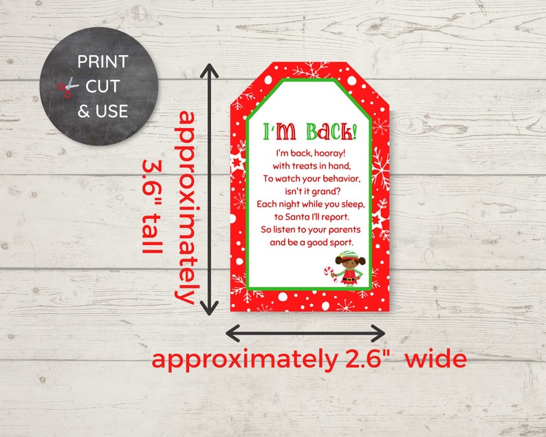 Instant Download, Printable Elf Return I'm Back Gift Tags, Christmas ...