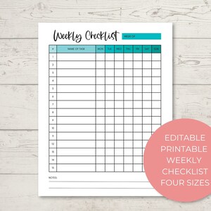 Editable, Instant Download, Printable Weekly Checklist, To-do List ...