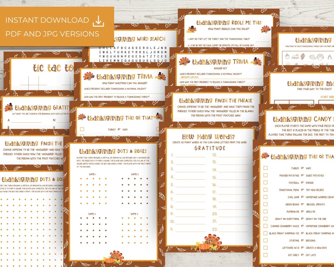 Printable, Download, Thanksgiving Games Bundle, Holiday Party, Adults ...