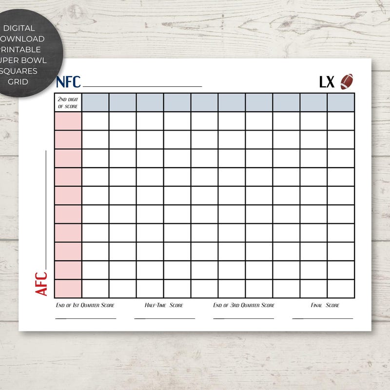 Superbowl Square Template 2026 - Etsy