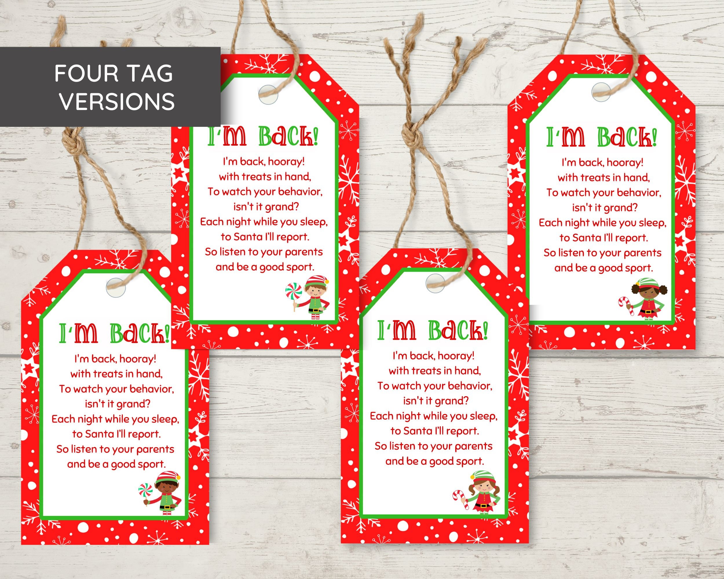 Instant Download, Printable Elf Return I'm Back Gift Tags, Christmas ...