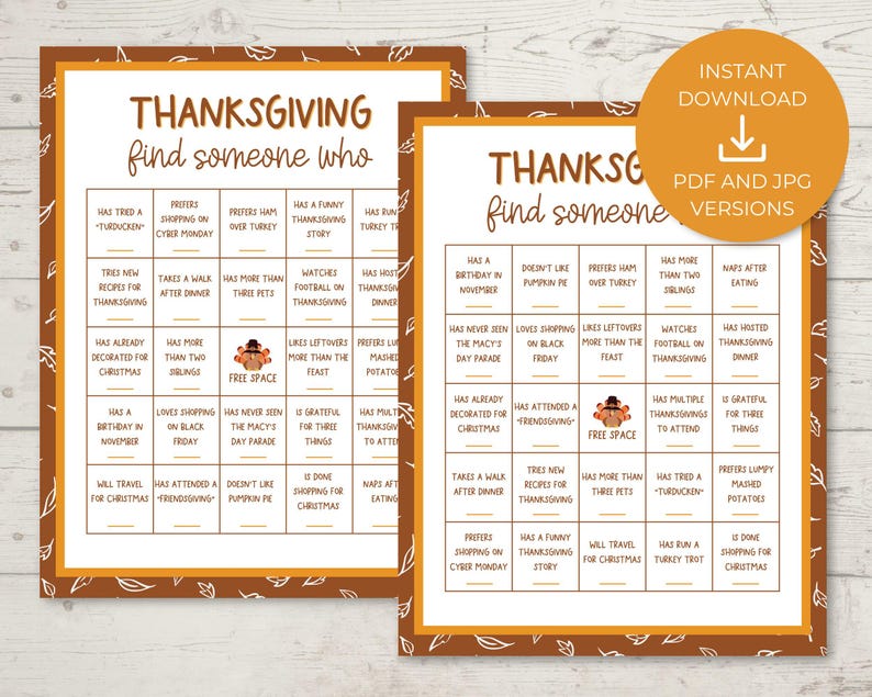 Instant Download, Printable Thanksgiving Find Someone Who Game, Find ...