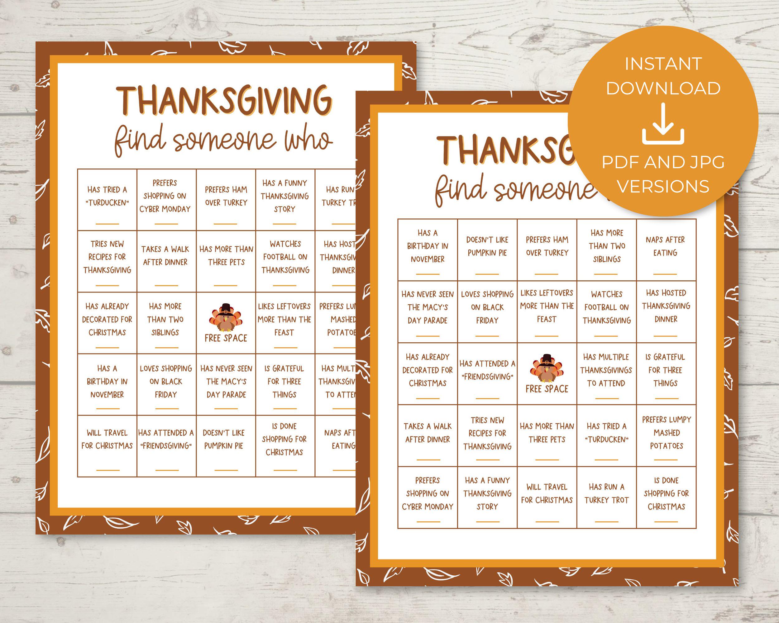 Instant Download, Printable Thanksgiving Find Someone Who Game, Find ...