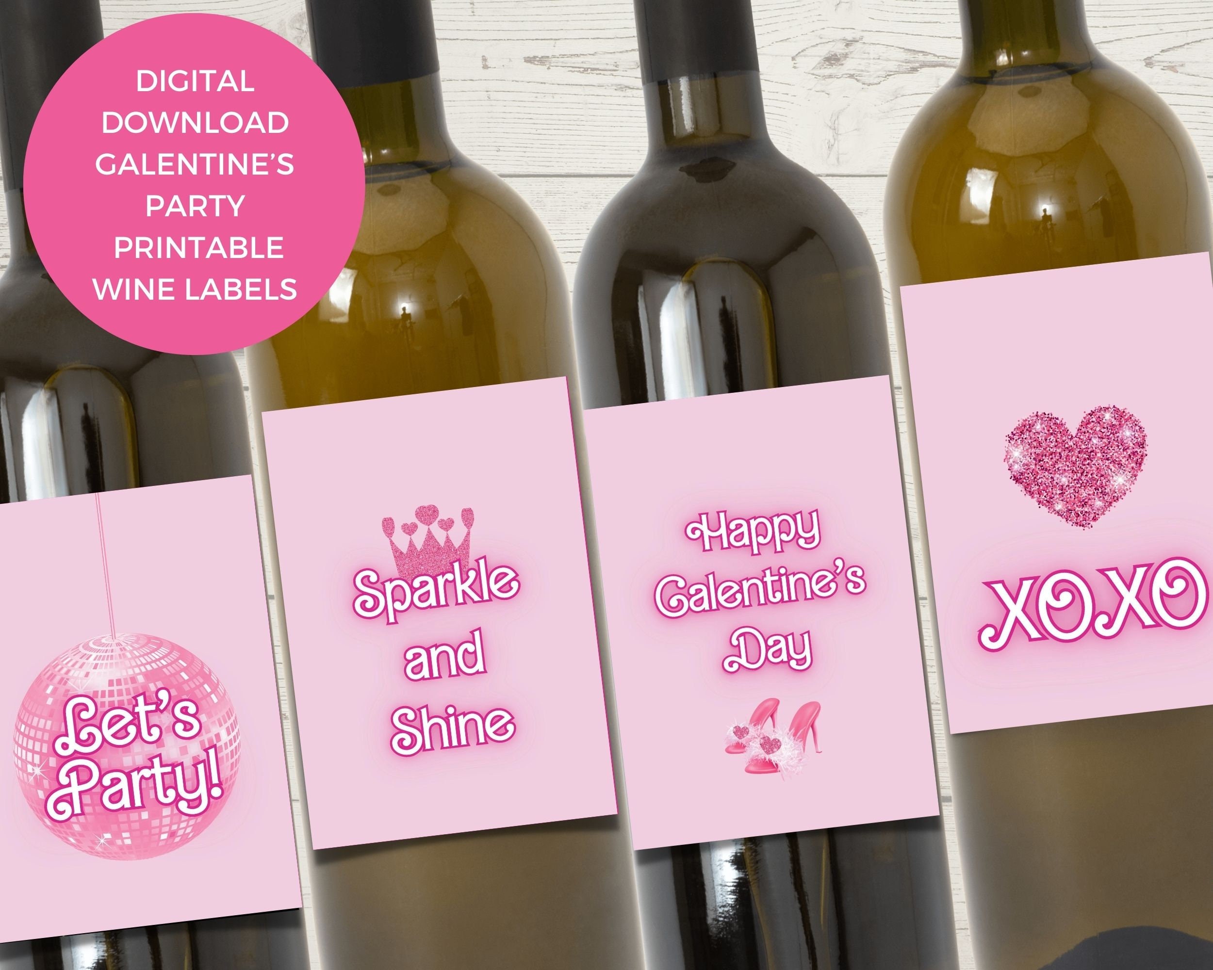 Happy Galentine's Day Printable Wine Bottle Labels, Instant Download ...