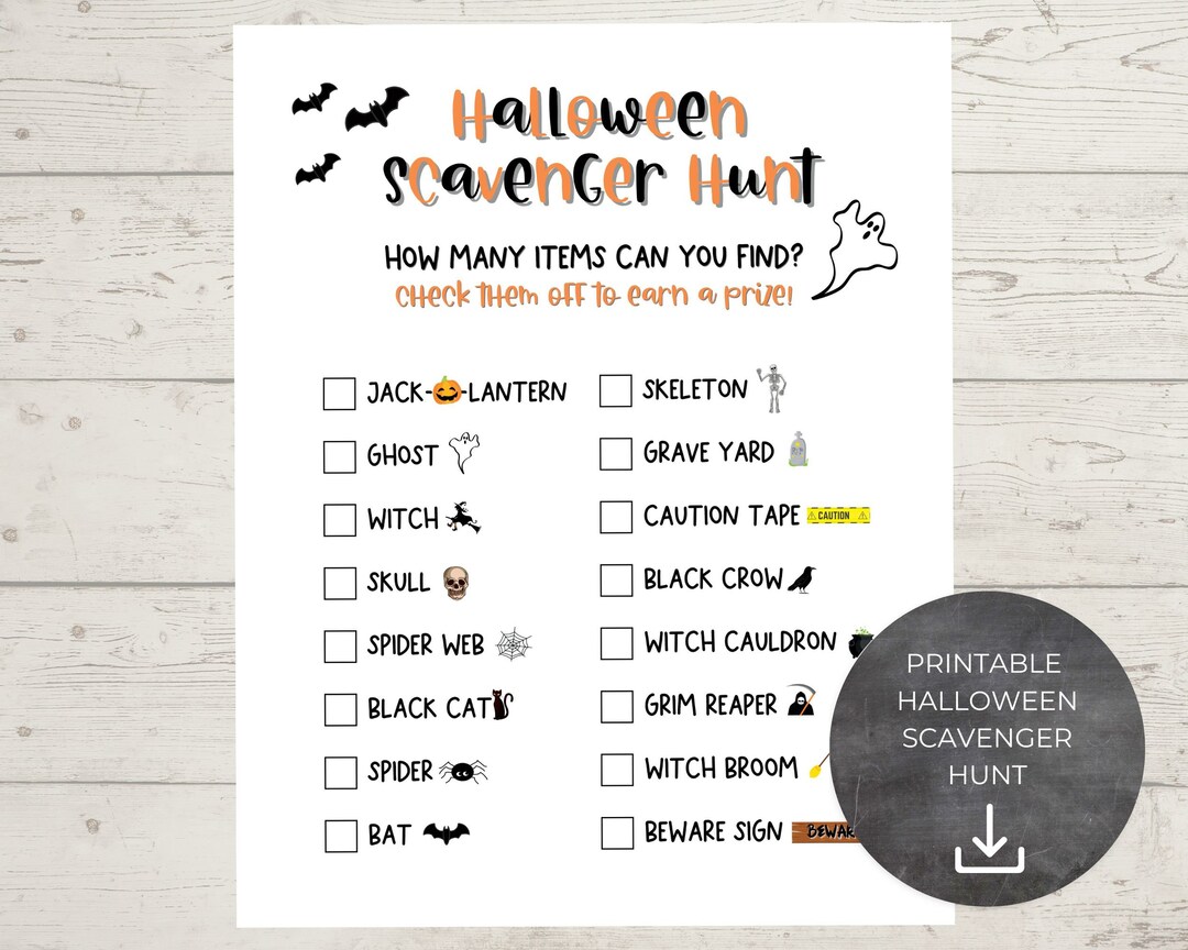 Instant Download, Printable Halloween Scavenger Hunt, Kids Activity ...
