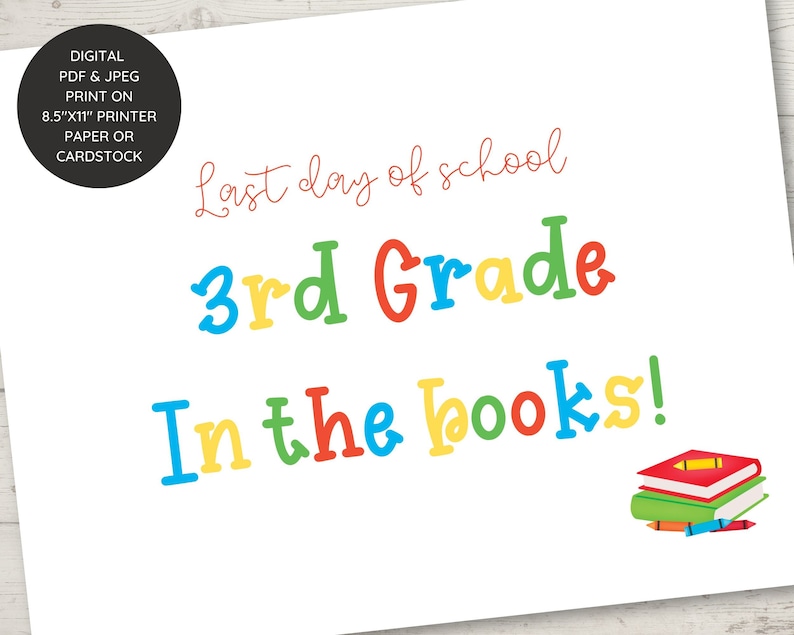 Instant Download, Digital, Last Day of School Printable Photo Sign, 3rd ...