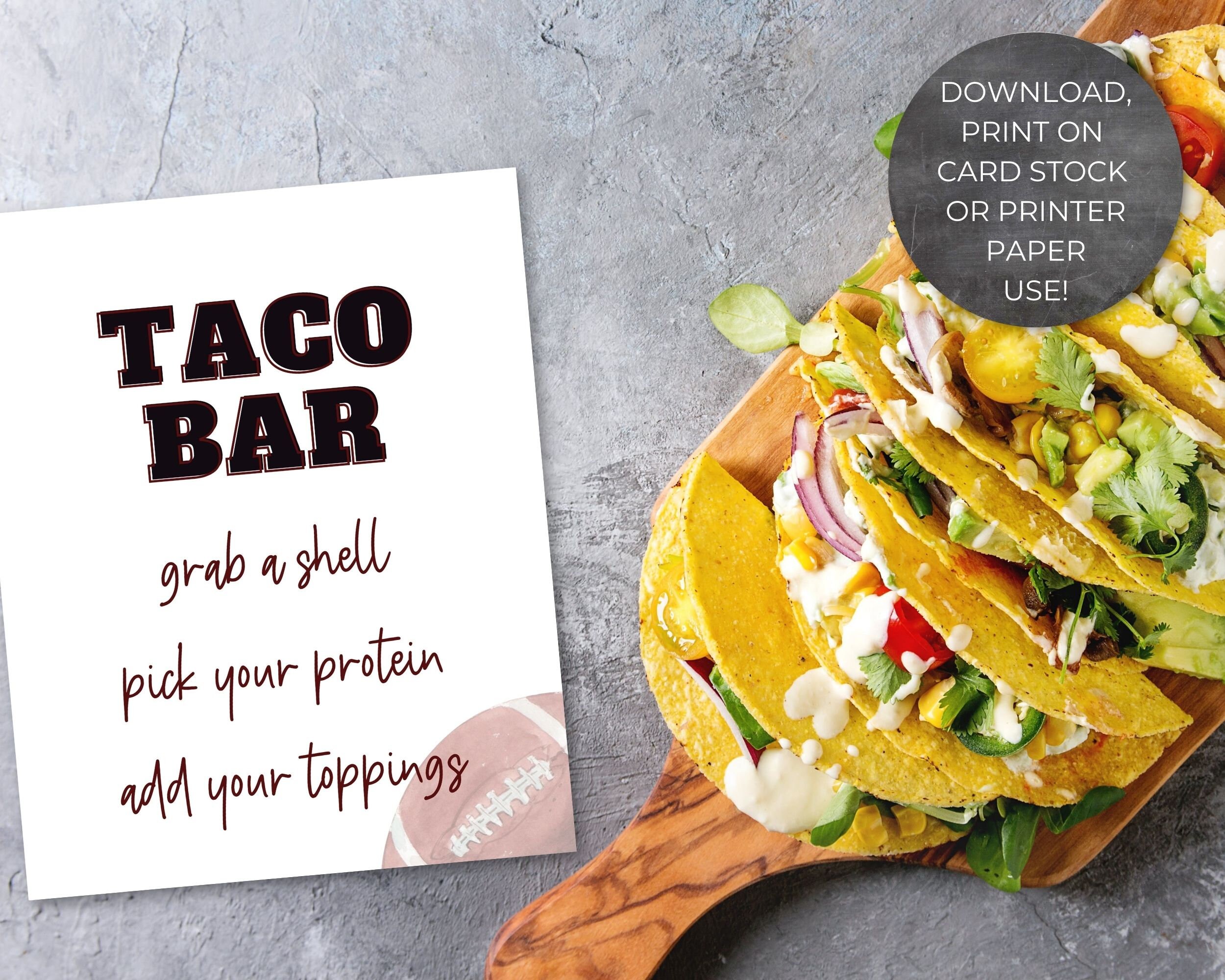 Printable Football Taco Bar and Toppings Sign, 8"x10", 5"x7" Sizes ...