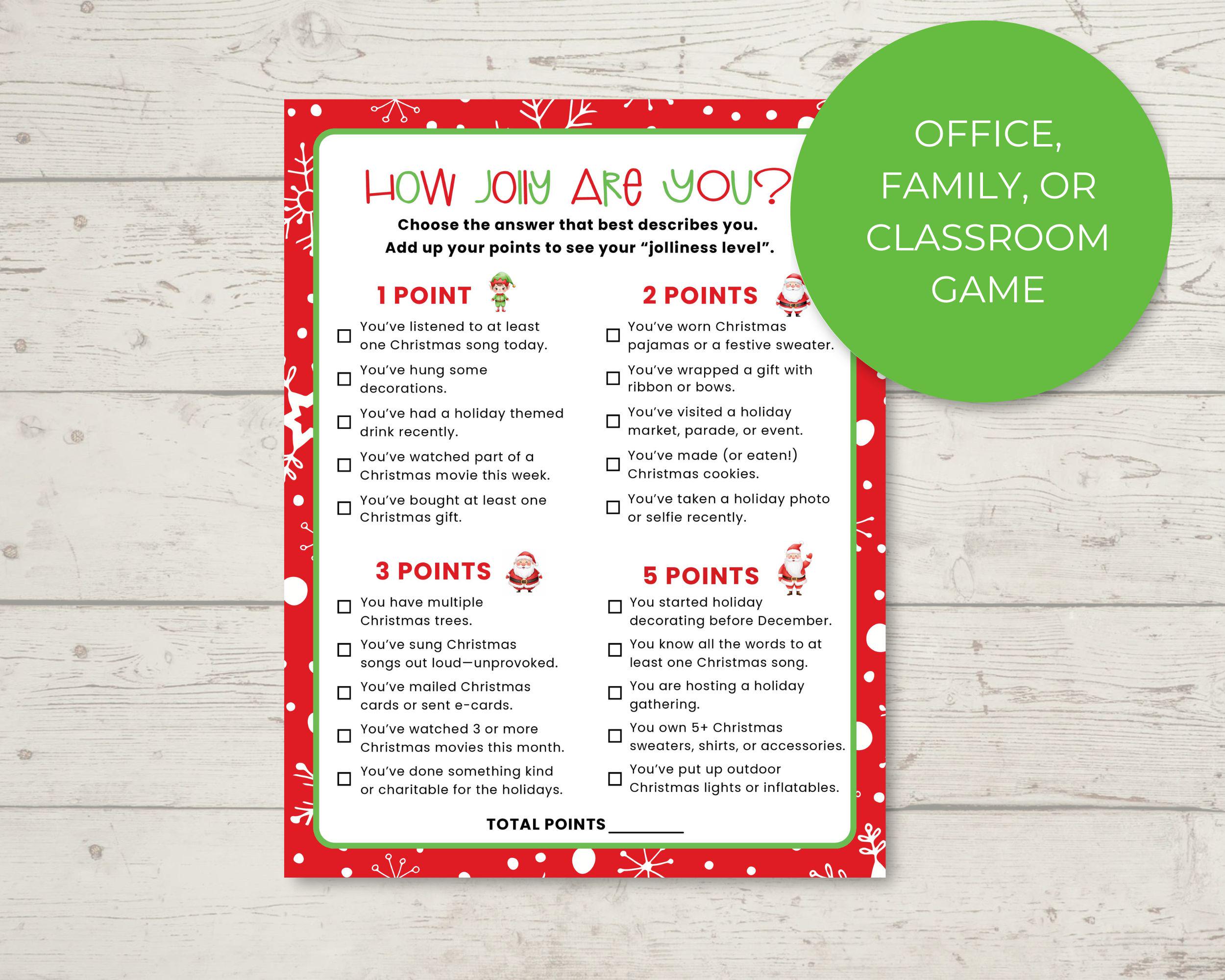 Printable Christmas “how Jolly Are You?” Game, Holiday Group Activity ...