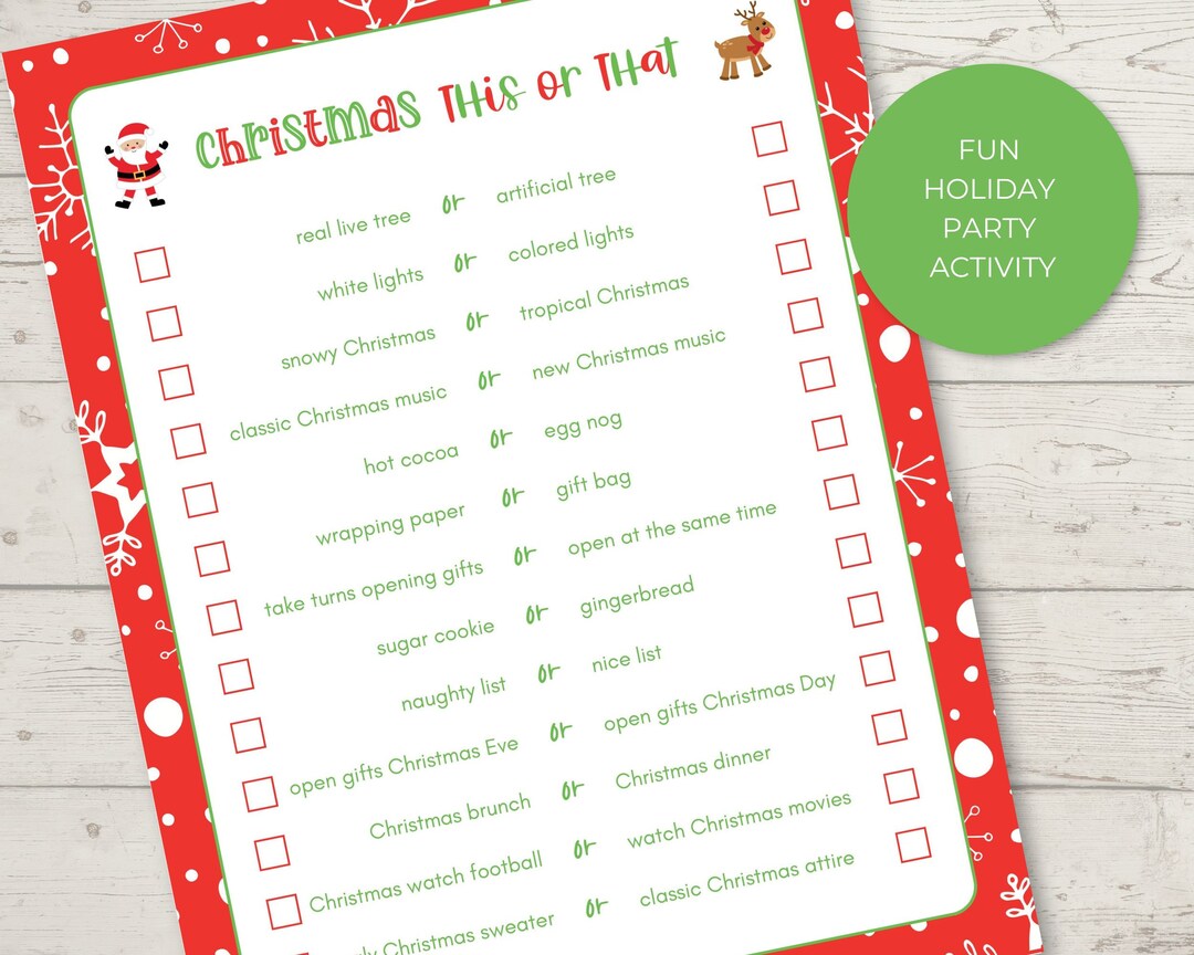 Instant Download, Printable Christmas This or That Game, Family Fun ...