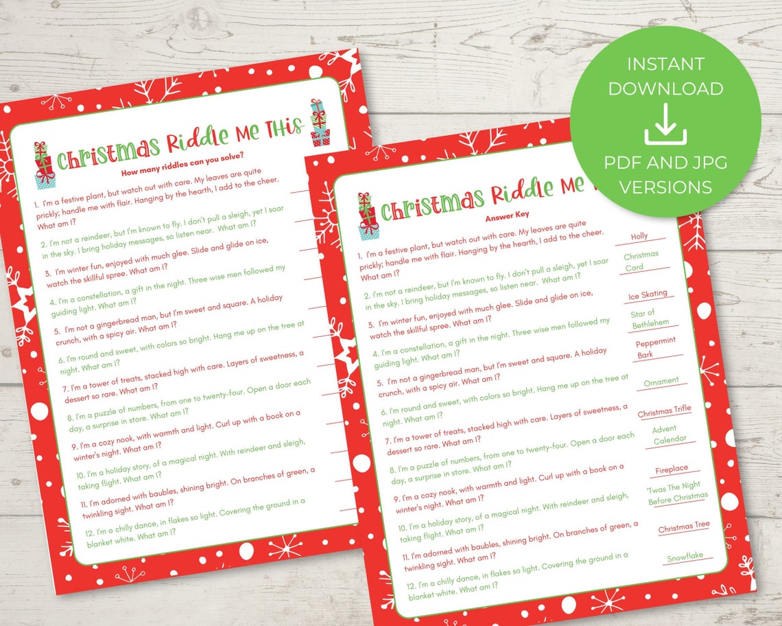 Instant Download, Printable Christmas Riddles Game, Riddle Me This, All ...