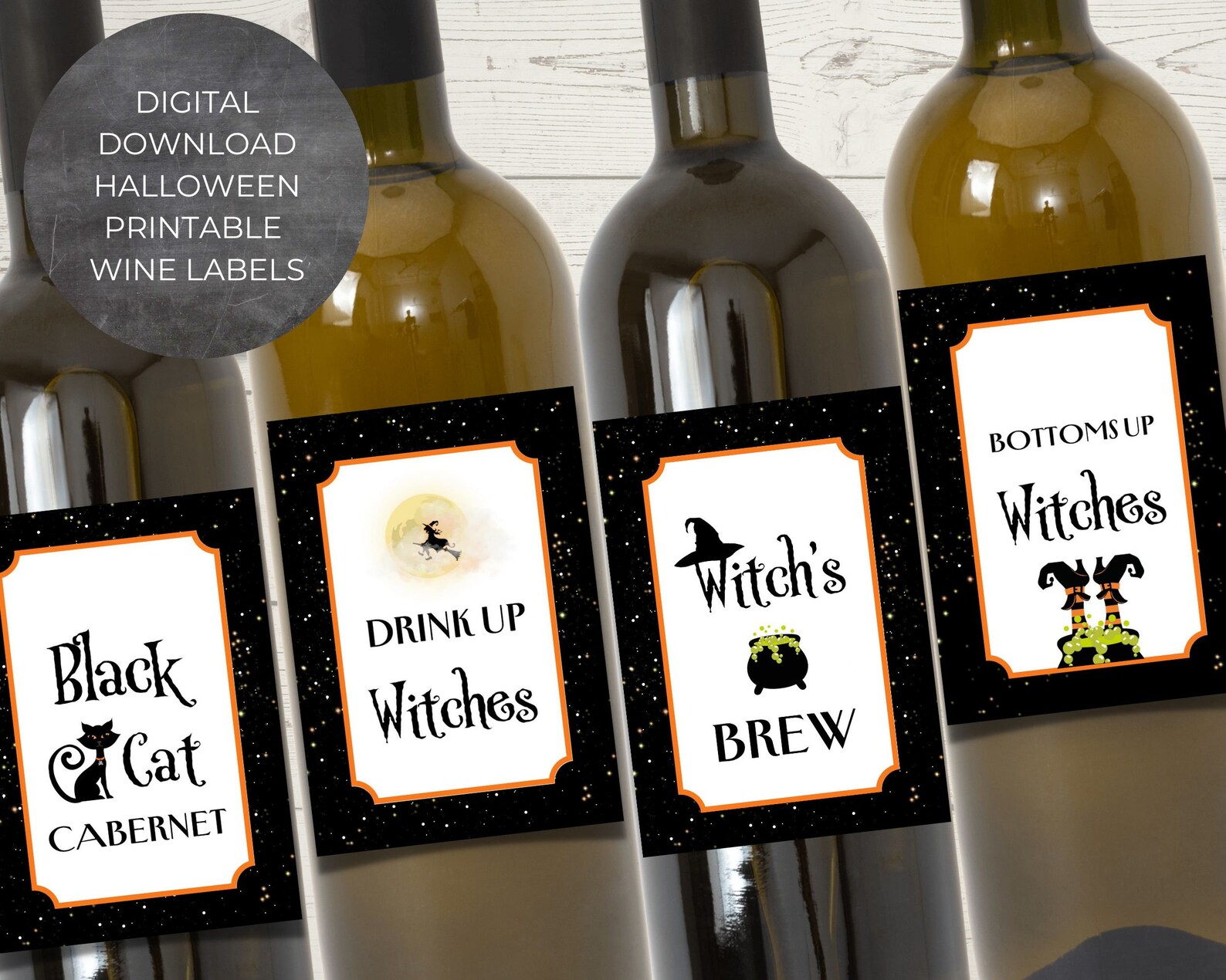 Halloween Printable Wine Bottle Labels, Instant Download, Set of 4 ...