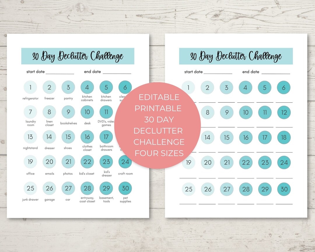 Editable, Instant Download, Printable 30 Day Declutter Challenge ...