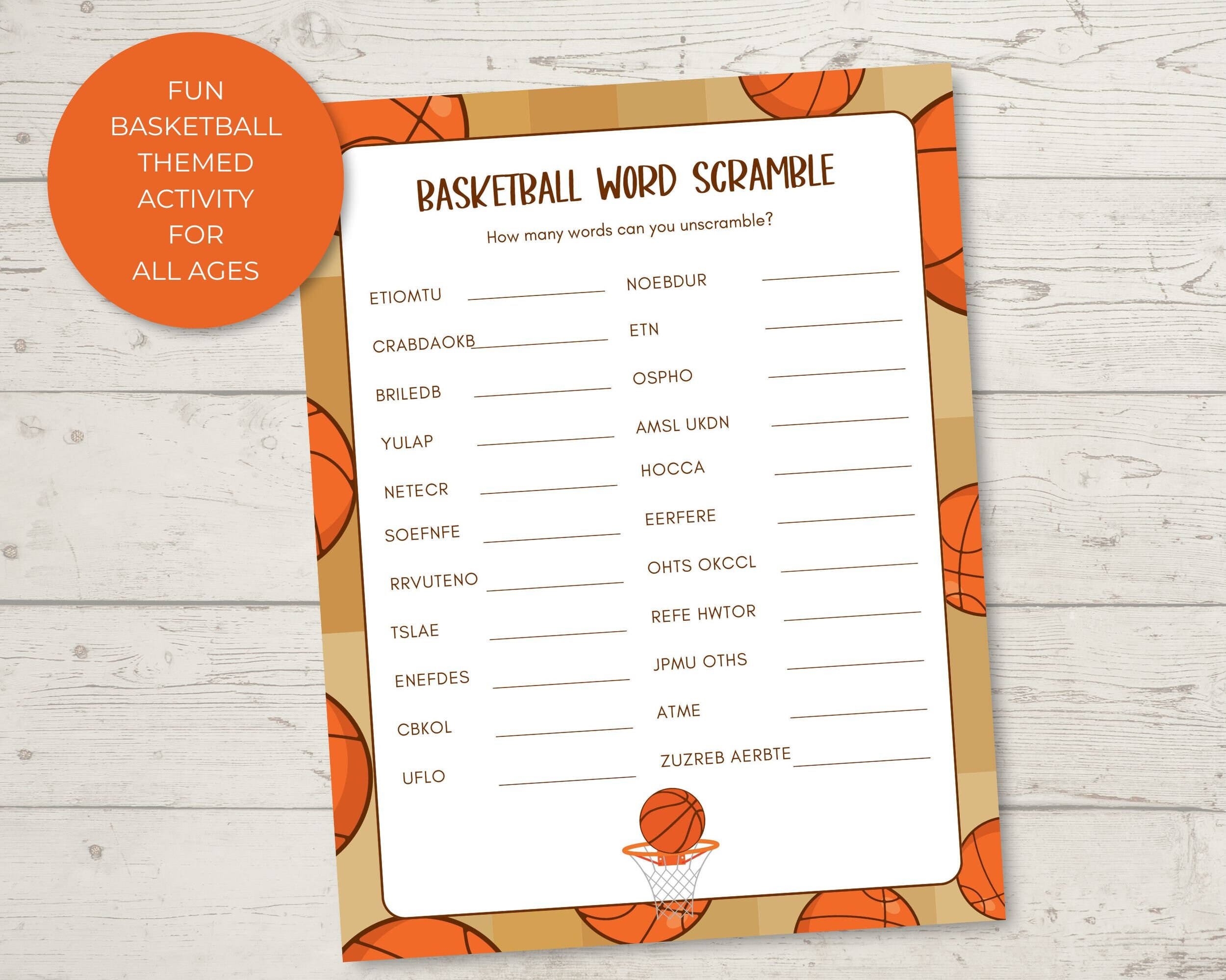 Instant Download, Printable Basketball Themed Word Scramble, Kids ...