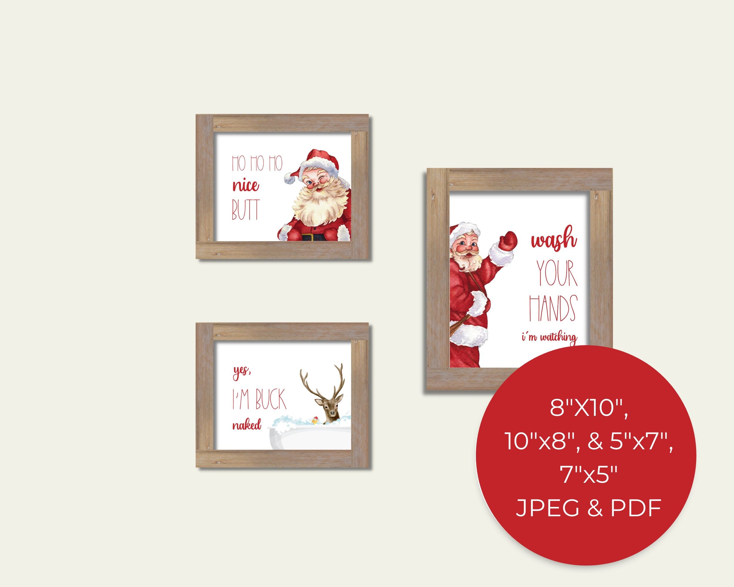 Instant Download Set of Humorous Christmas Santa Reindeer Bathroom ...