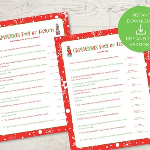 Instant Download, Printable Christmas Fact or Fiction Quiz, True or ...