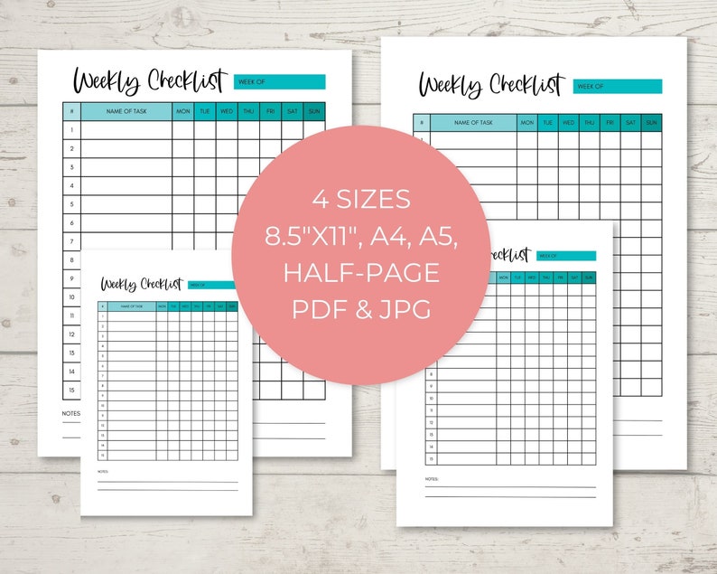 Editable, Instant Download, Printable Weekly Checklist, To-do List ...