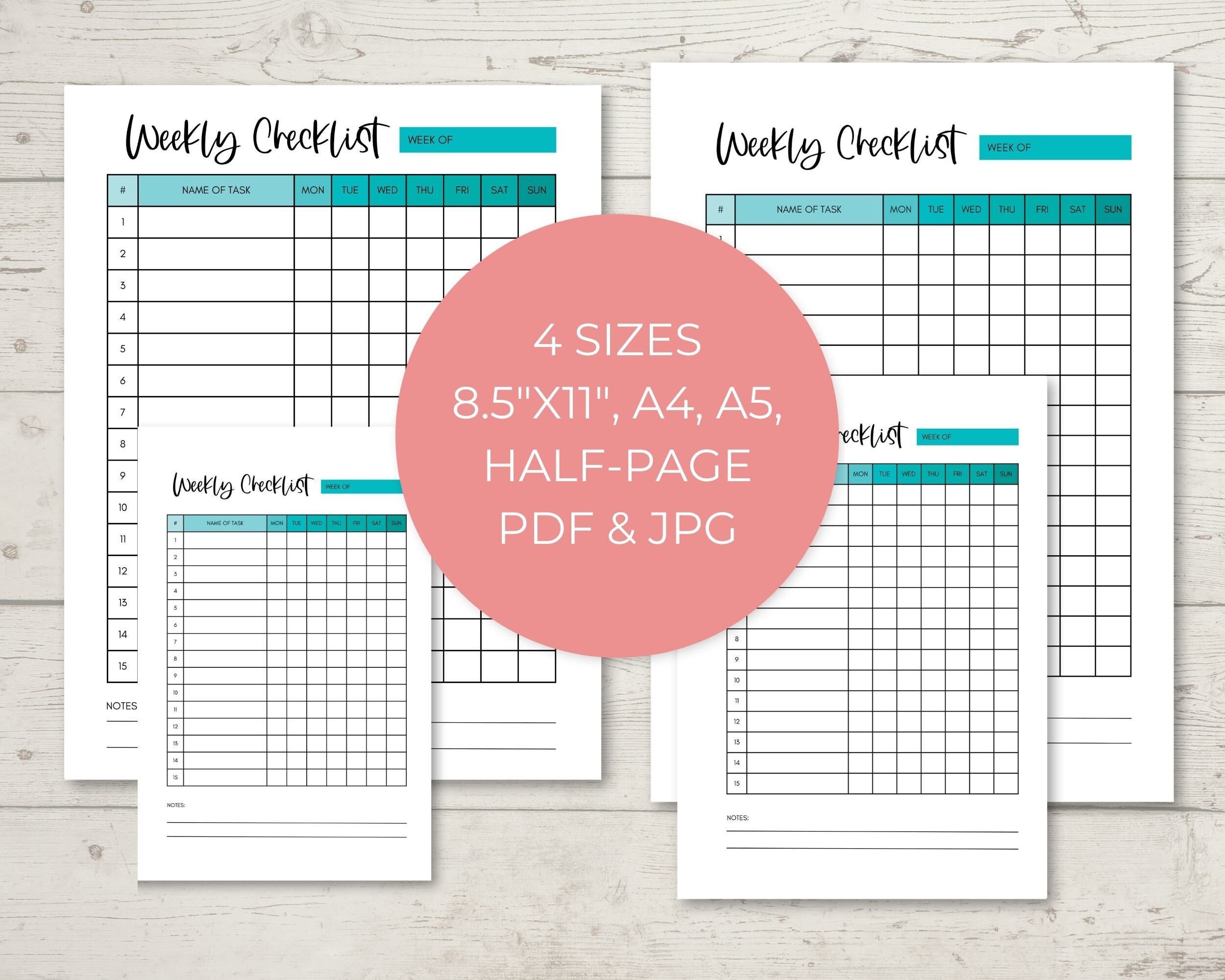 Editable, Instant Download, Printable Weekly Checklist, To-do List ...