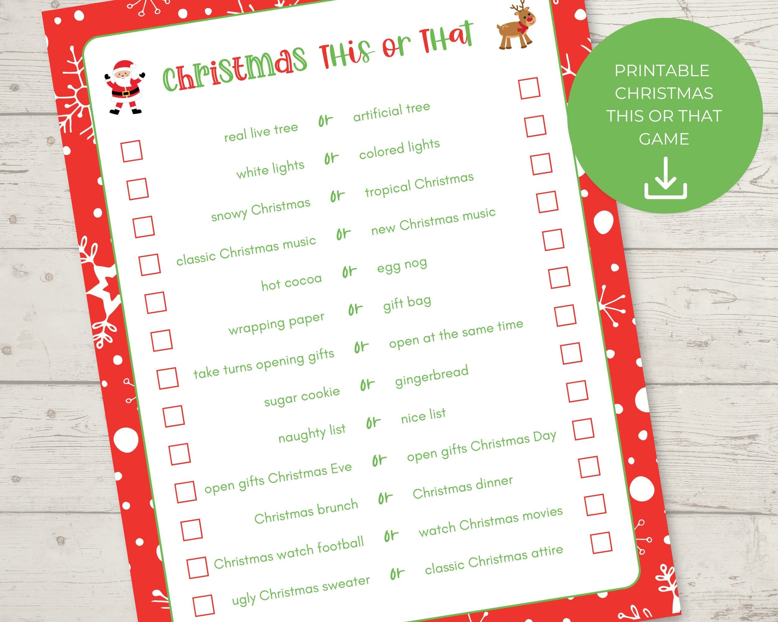 Instant Download, Printable Christmas This or That Game, Family Fun ...