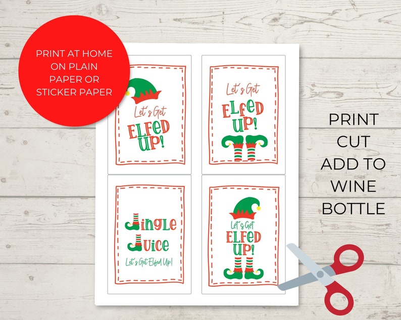 Let's Get Elfed up Printable Wine Bottle Labels, Instant Download, Set ...