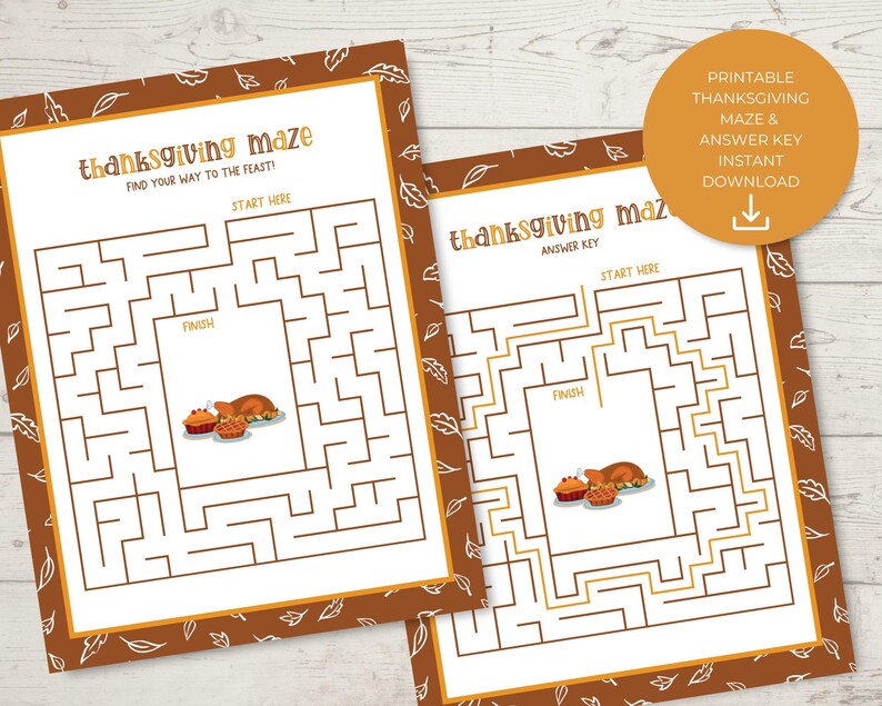 Instant Download, Printable Thanksgiving Dinner Maze, Kids Table ...