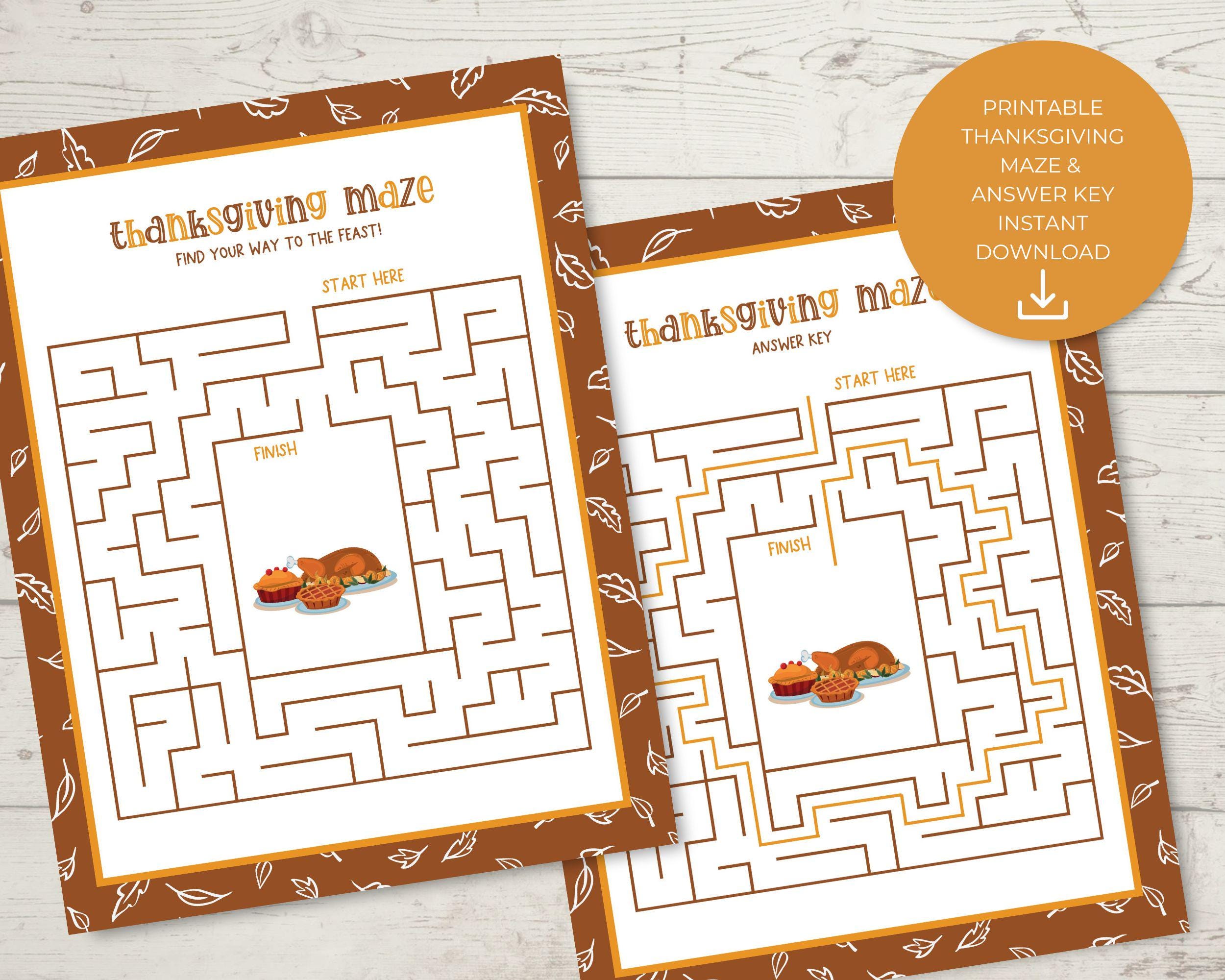 Instant Download, Printable Thanksgiving Dinner Maze, Kids Table ...