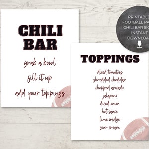 Printable Football Chili Bar and Toppings Sign, 8x10, 5x7 Sizes ...
