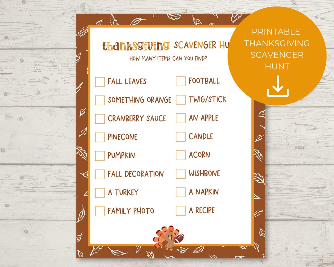 Instant Download, Printable Thanksgiving Scavenger Hunt, Kids Activity ...