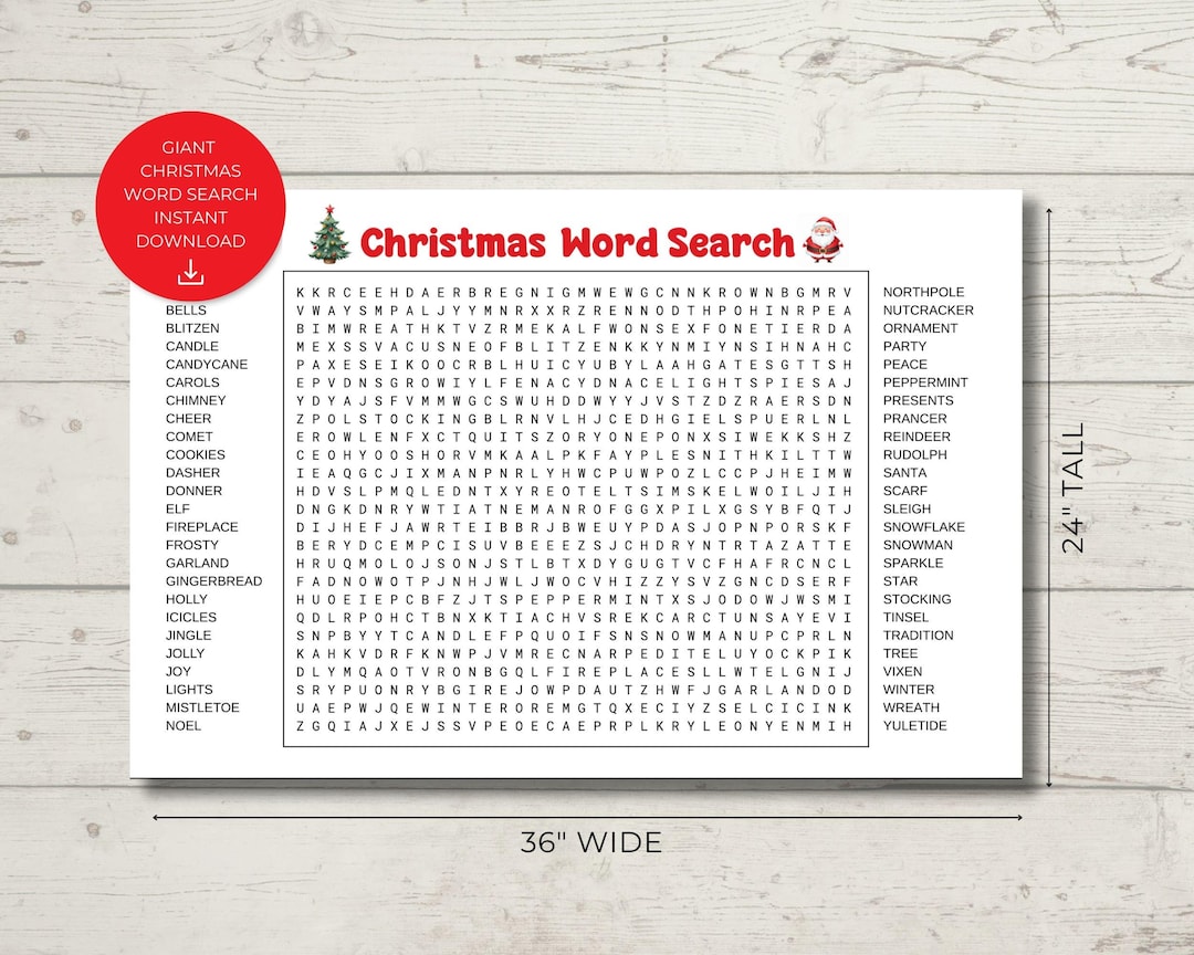 Giant Christmas Word Search Printable •36x24 Large Party Game •holiday ...