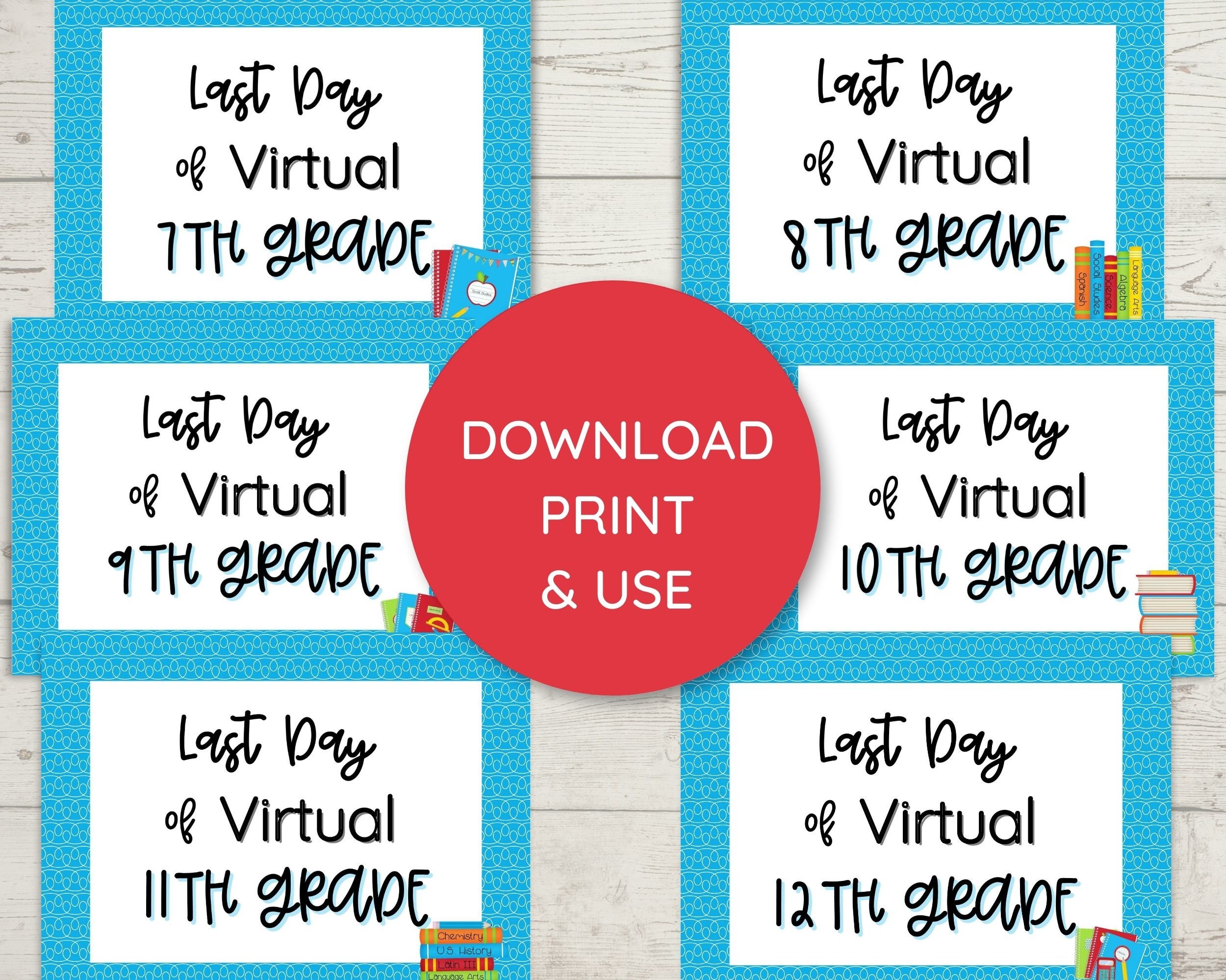 Instant Download, First Day & Last Day of Virtual School Printable ...