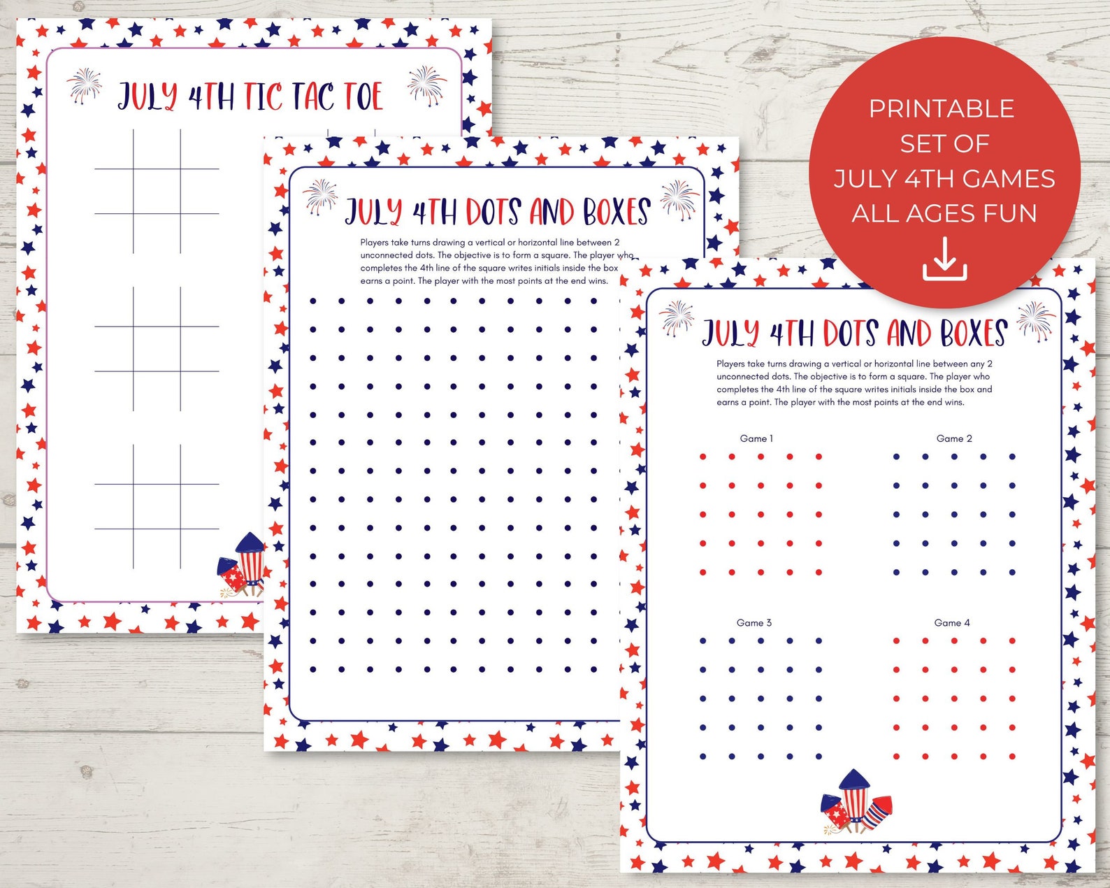Instant Download, Printable 4th of July Kids Activity, Tic Tac Toe ...