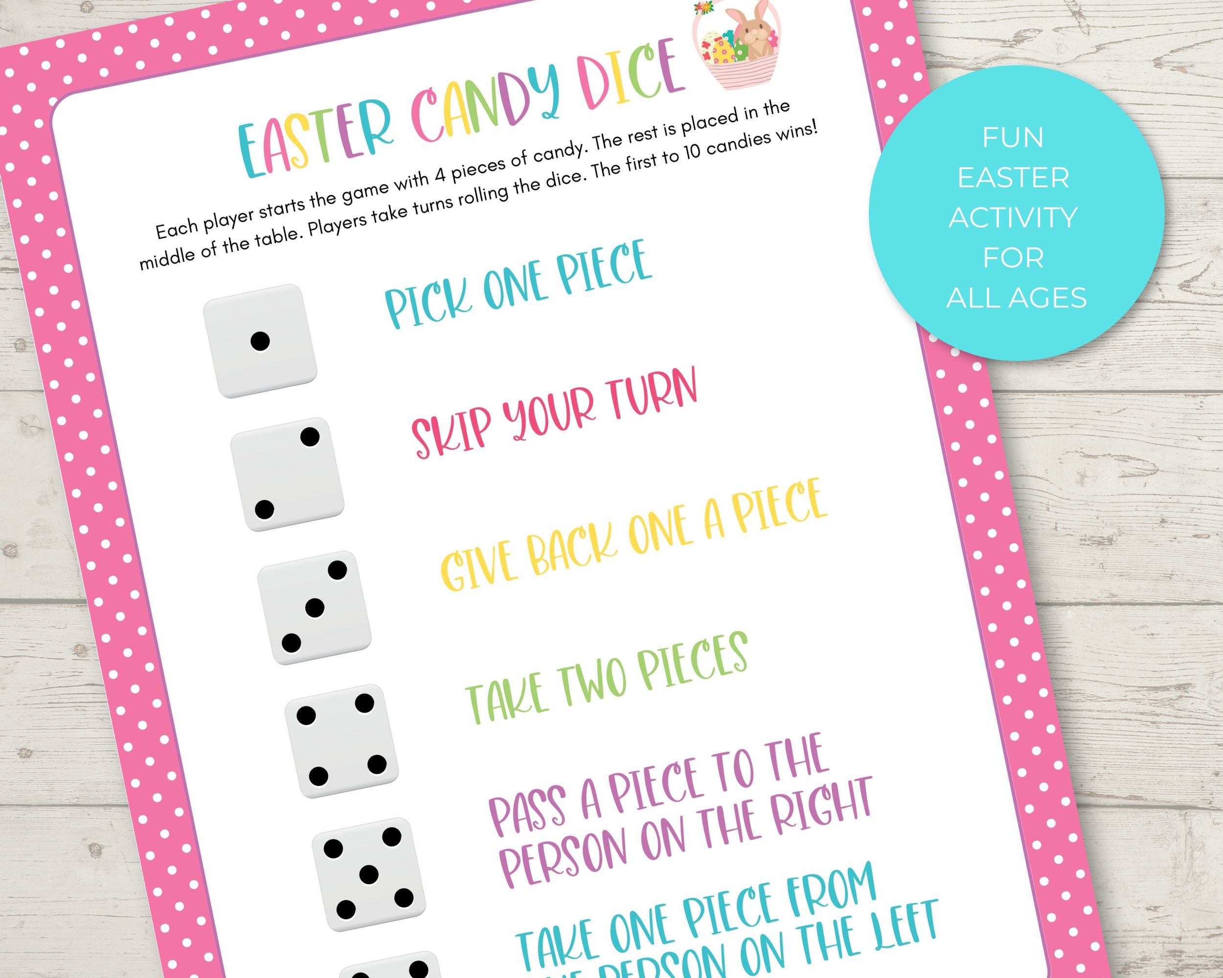 Instant Download, Printable Easter Dice Candy Game, Kids Activity ...