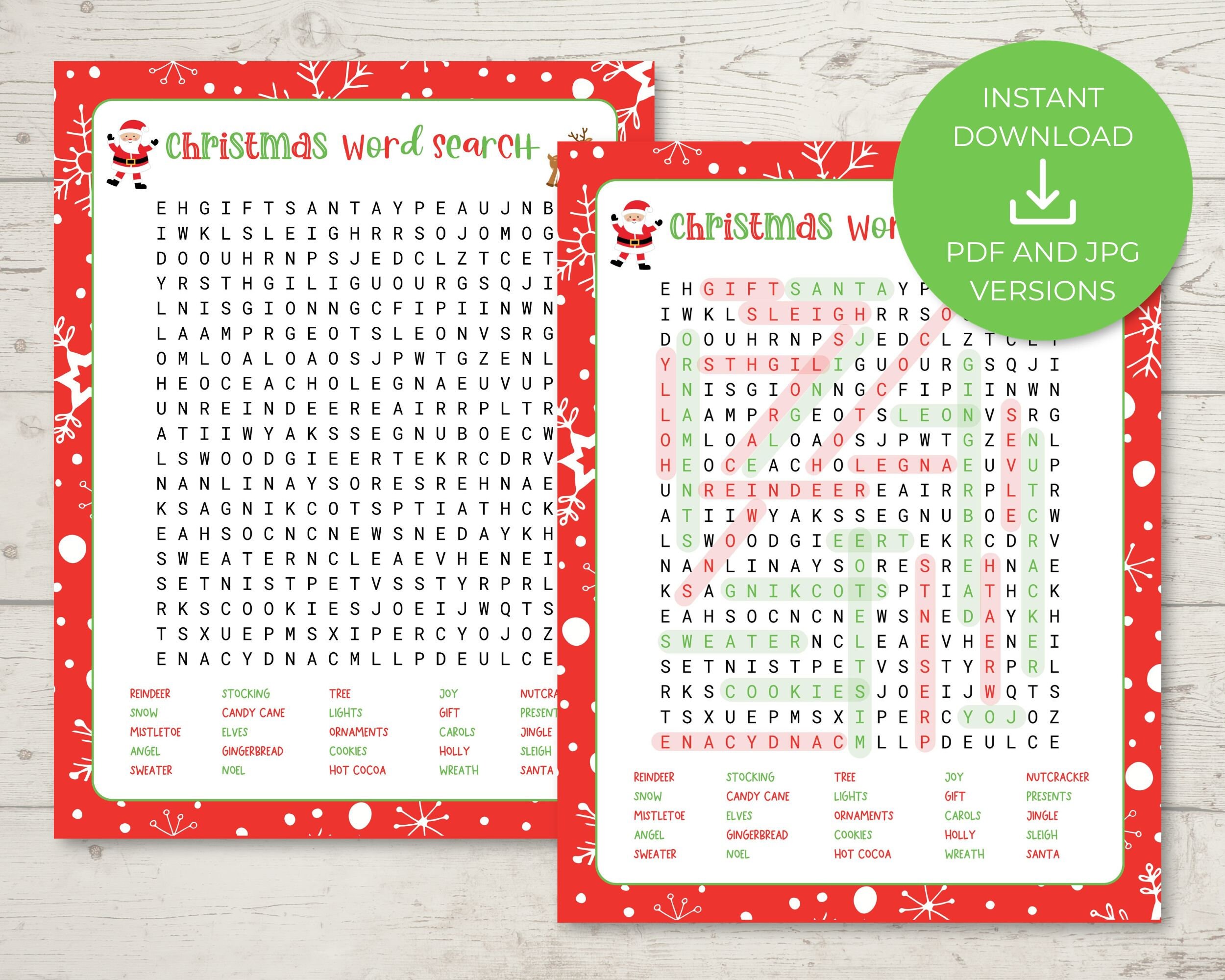 Instant Download, Printable Christmas Word Search and Answer Key, Fun ...